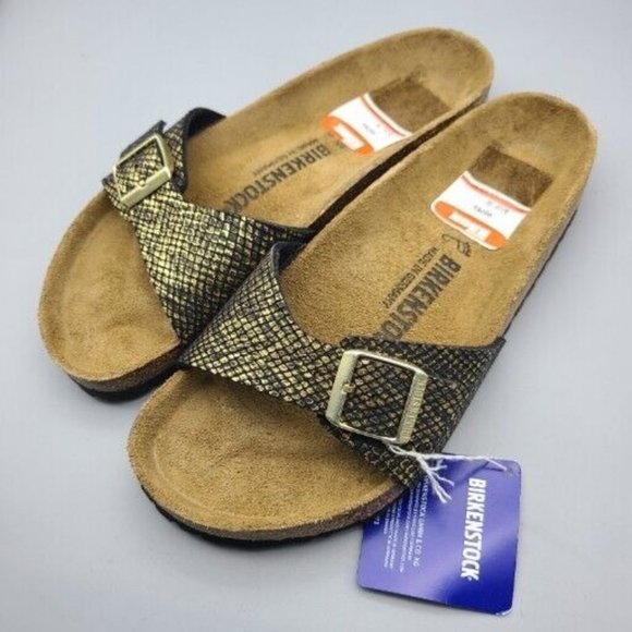 Birkenstock | Shoes | Birkenstock Sandals Madrid Shiny Python Black ...